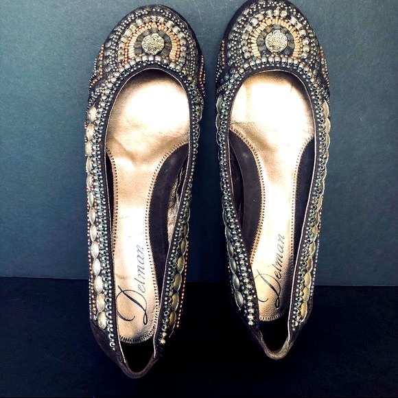Delman | Shoes | Delman Brown Beaded Ballet Flats | Poshmark